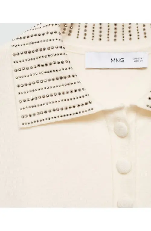 Mango Rhinestone Collar Knit Polo Shirt