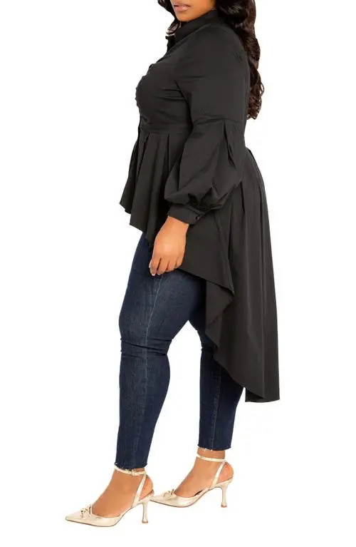 BUXOM COUTURE High-low Peplum Shirt - Black