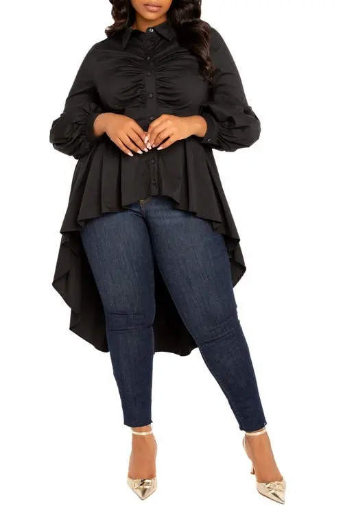 BUXOM COUTURE High-low Peplum Shirt - Black