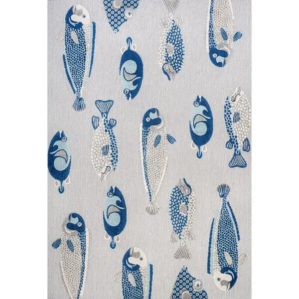 JONATHAN Y Algarve Modern Fish High-low Indoor/outdoor Area Rug - Gray/navy