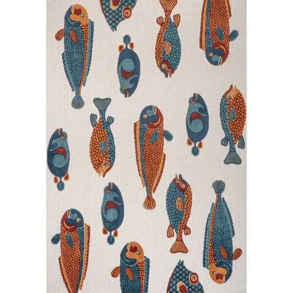 JONATHAN Y Algarve Modern Fish High-low Indoor/outdoor Area Rug - Navy/orange/cream