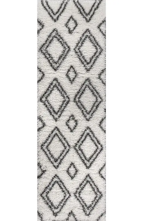 JONATHAN Y Beni Moroccan Style Diamond Shag Area Rug - Ivory/dark Gray