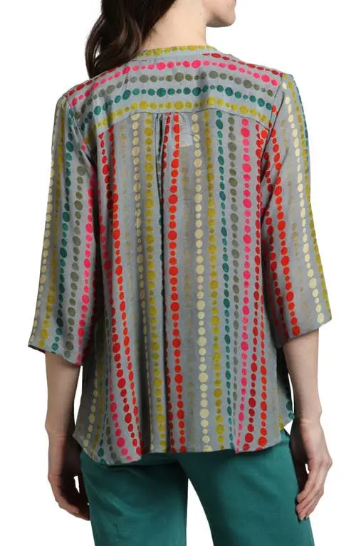 APNY Print Tassel Split Neck Chiffon Top - Grey Multi