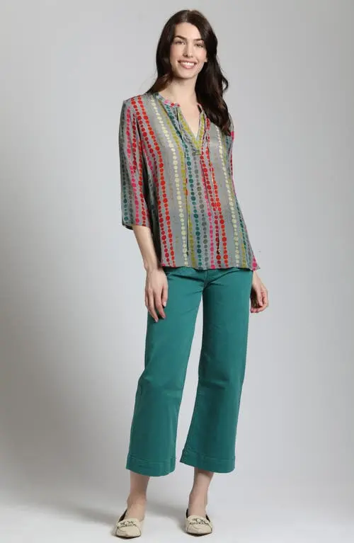 APNY Print Tassel Split Neck Chiffon Top - Grey Multi