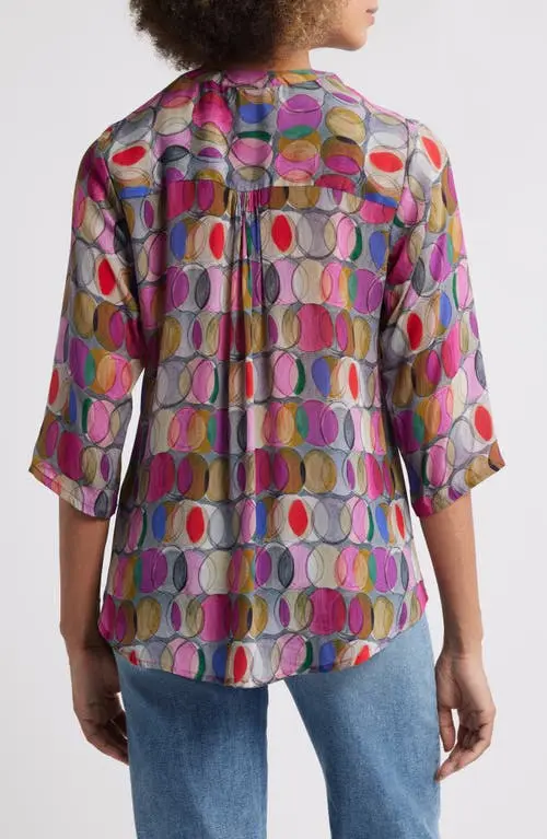 APNY Print Tassel Split Neck Chiffon Top - Multi