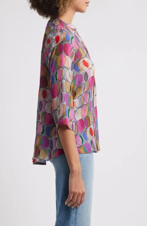 APNY Print Tassel Split Neck Chiffon Top - Multi