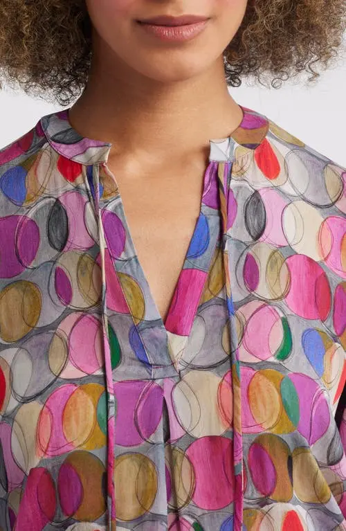 APNY Print Tassel Split Neck Chiffon Top - Multi