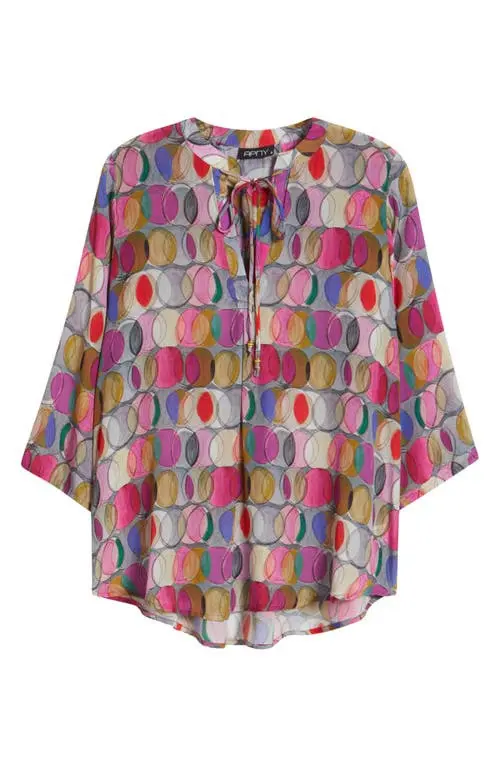 APNY Print Tassel Split Neck Chiffon Top - Multi