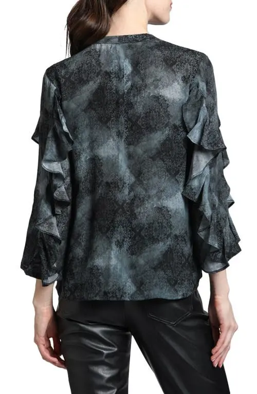 APNY Mixed Print Ruffle Sleeve Shirt - Black Multi