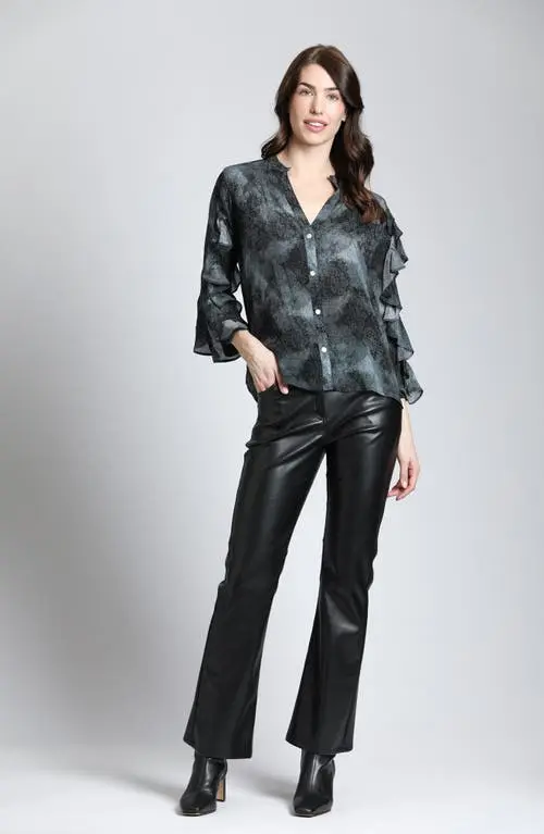 APNY Mixed Print Ruffle Sleeve Shirt - Black Multi