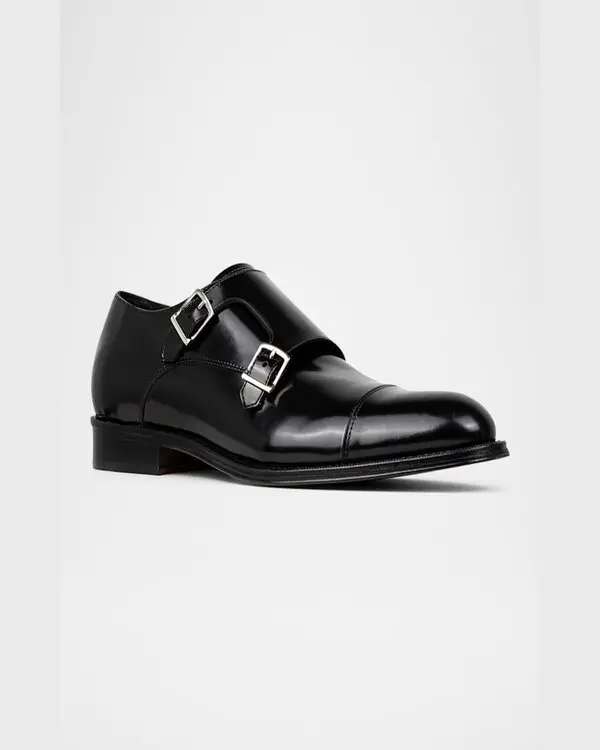Donald Pliner Leather Double-Monk Strap Loafers - Black 
