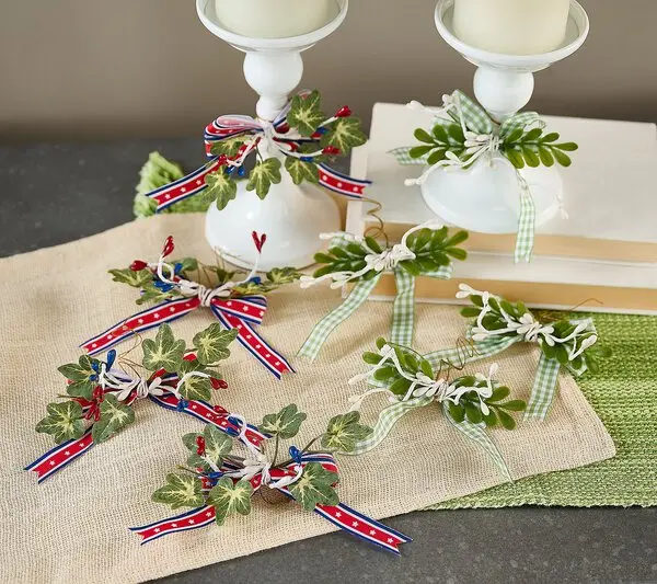 VALERIE PARR HILL As Is Set Of 8 Seasonal Embellishments With Ribbon - One-color