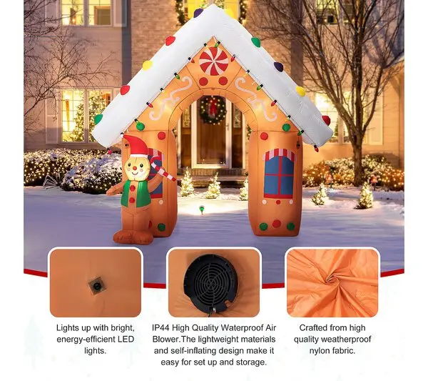 GLITZHOME 8ft Led Indoor Outdoor Gingerman Hous E Inflatable