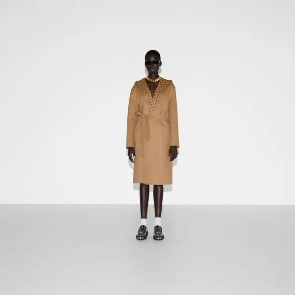 Gucci Reversible Gg Silk Wool Blend Coat - Brown