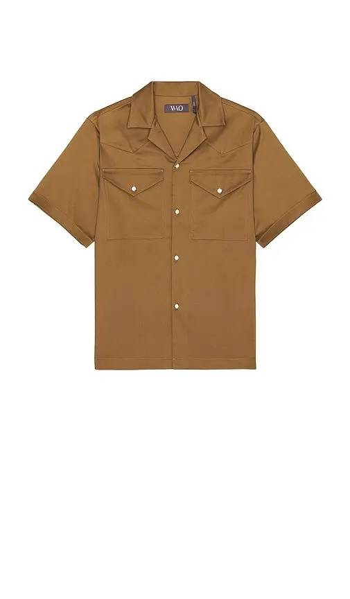 WAO Satin Western Short Sleeve Shirt - Olive