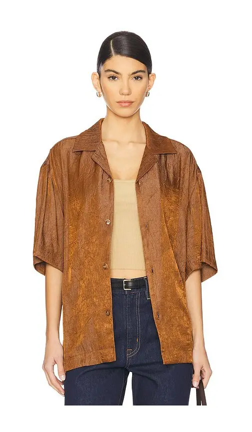 WAO Crinkled Short Sleeve Shirt - Brown