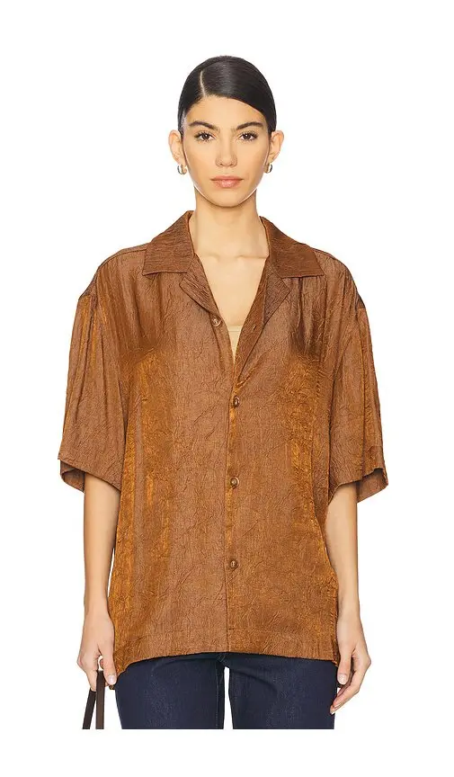 WAO Crinkled Short Sleeve Shirt - Brown