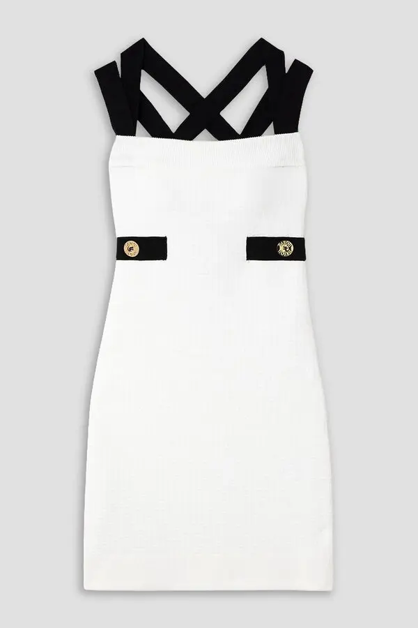 Patou Embellished Waffle-knit Mini Dress - White
