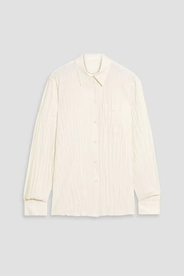 Helmut Lang Plissé Satin-crepe Shirt - Ivory