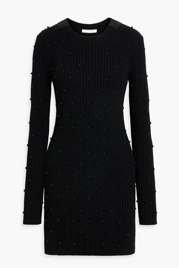 Helmut Lang Embellished Ribbed Mini Dress - Black