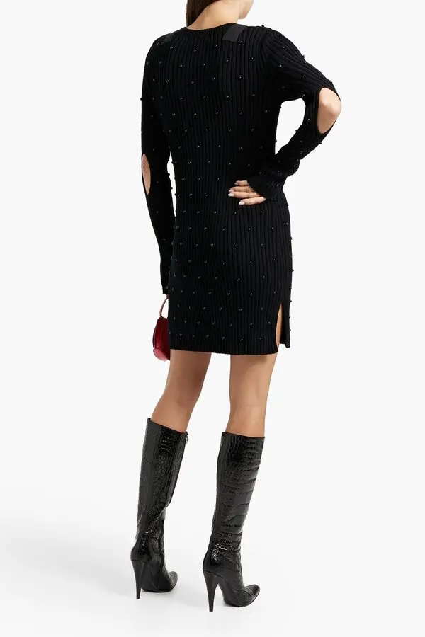Helmut Lang Embellished Ribbed Mini Dress - Black