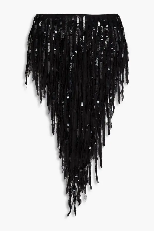 Rick Owens Fringed Sequined Silk Mini Skirt - Black