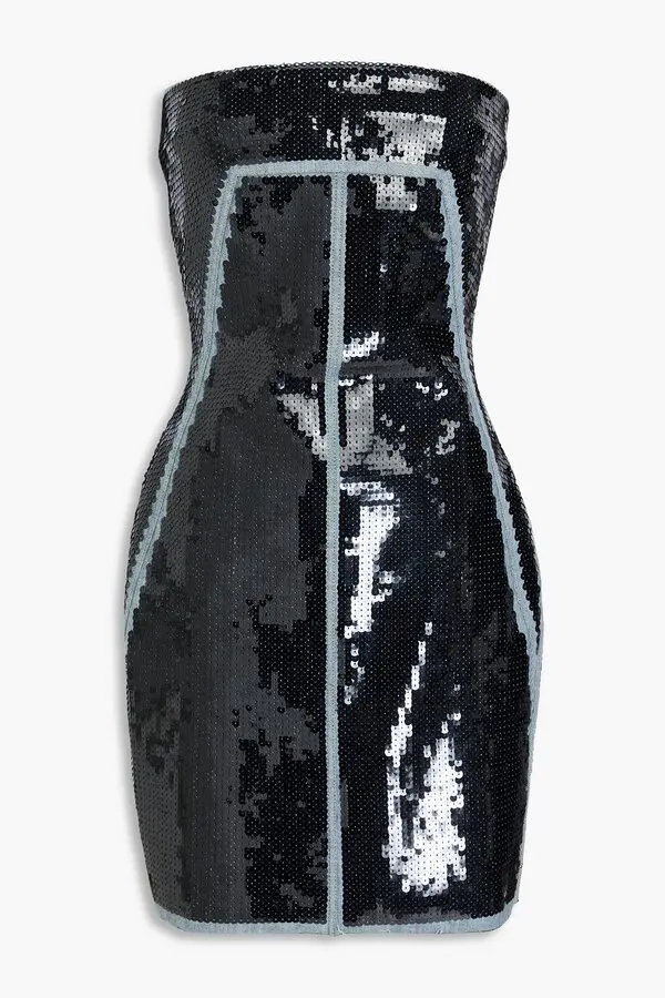 Rick Owens Strapless Sequined Denim Mini Dress - Black