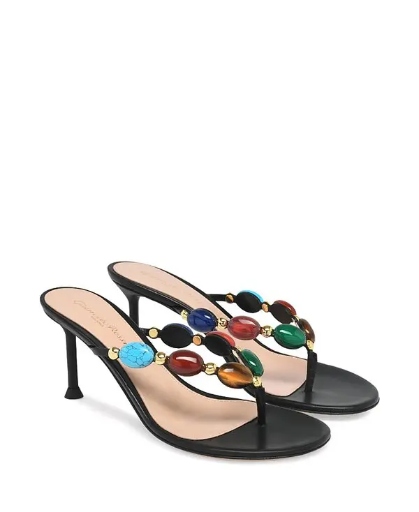 GIANVITO ROSSI Shanti Thong 70 Mules - Black Suede And Nappa