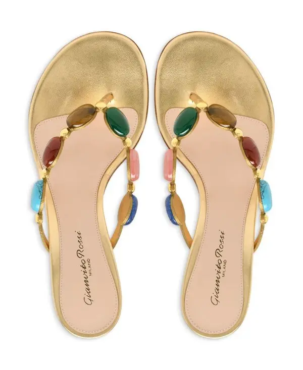 GIANVITO ROSSI Shanti Thong 70 Mules - Gold Tone Leather