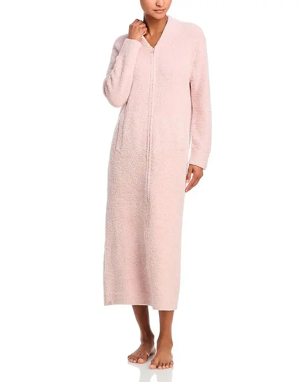 Barefoot Dreams Cozychic Full Zip V-neck Lounger - Heathered Dusty Rose
