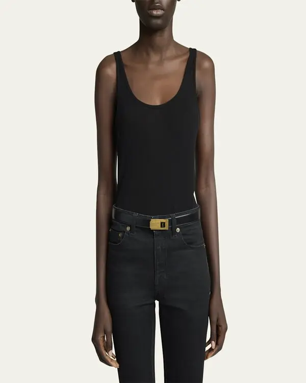 Saint Laurent Skinny Leather Belt - Black