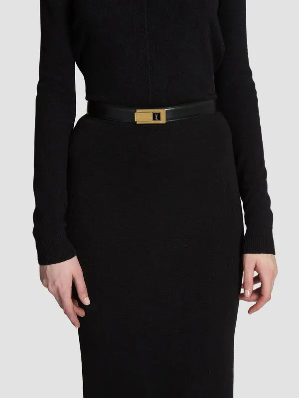 Saint Laurent Charniere Buckle Belt In Smooth Leather - Black