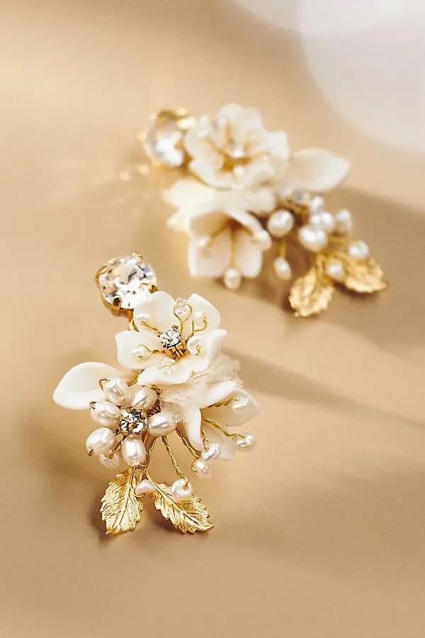 TWIGS & HONEY Petite Floral & Crystal Earrings - Gold