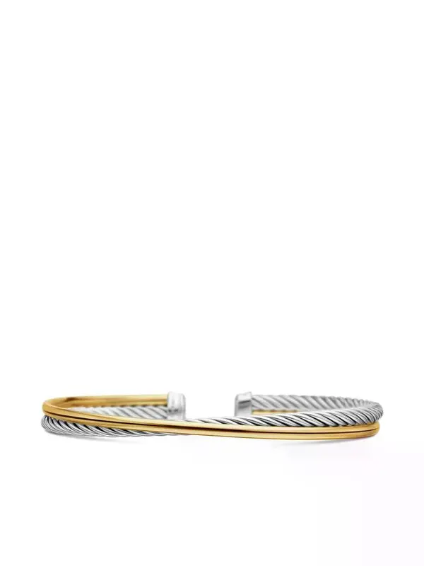 David Yurman 18k Yellow Gold And Sterling Crossover Cuff Bracelet - Silver