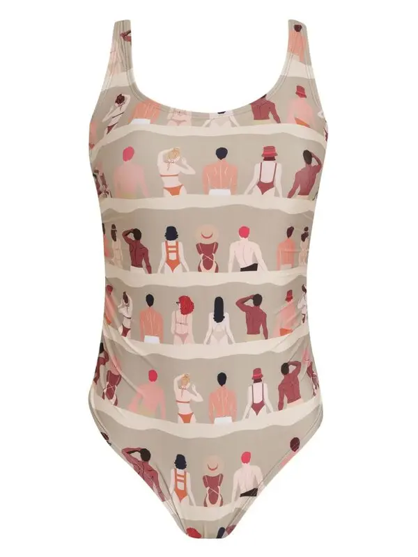 AMIR SLAMA Graphic-print One-piece Swimsuit - Neutrals