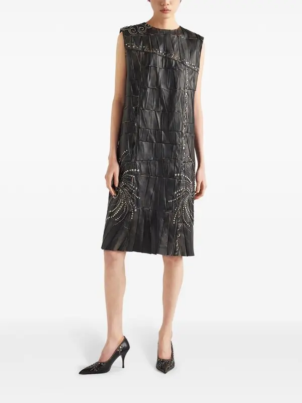 Prada Patchwork Nappa Leather Midi Dress