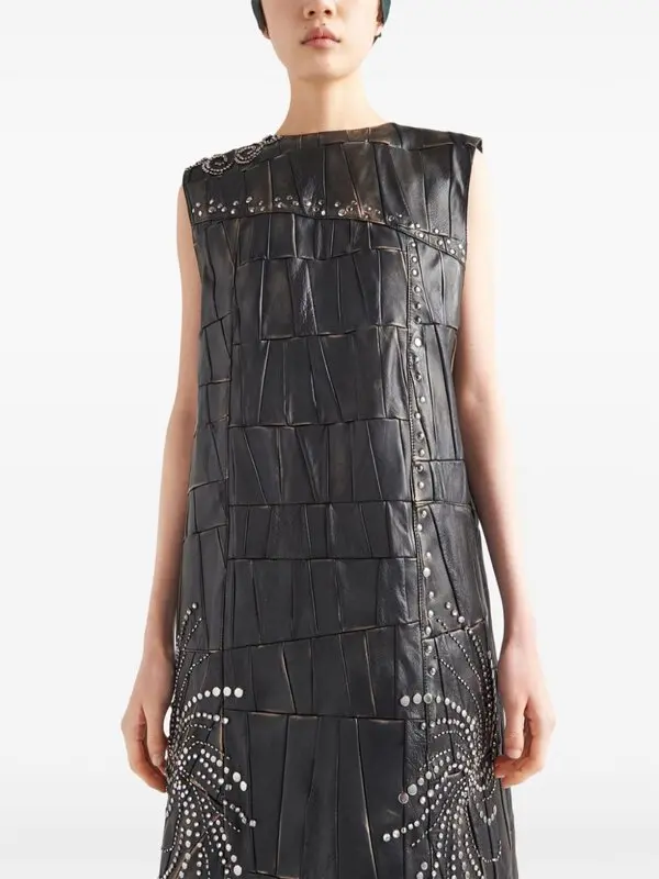Prada Patchwork Nappa Leather Midi Dress