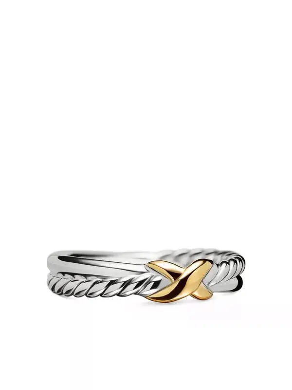 David Yurman 18kt Yellow Gold And Sterling Petite X Ring - Silver