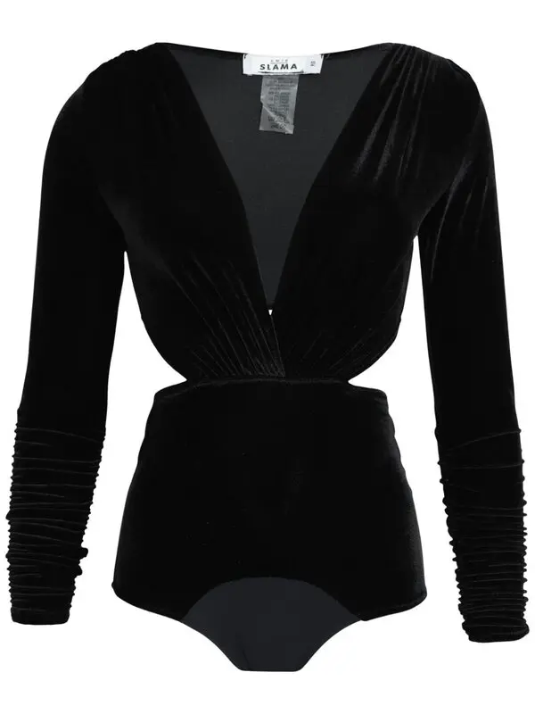 AMIR SLAMA V-neck Velvet Bodysuit
