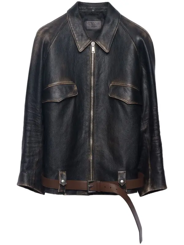 Prada Leather Blouson Jacket - Black
