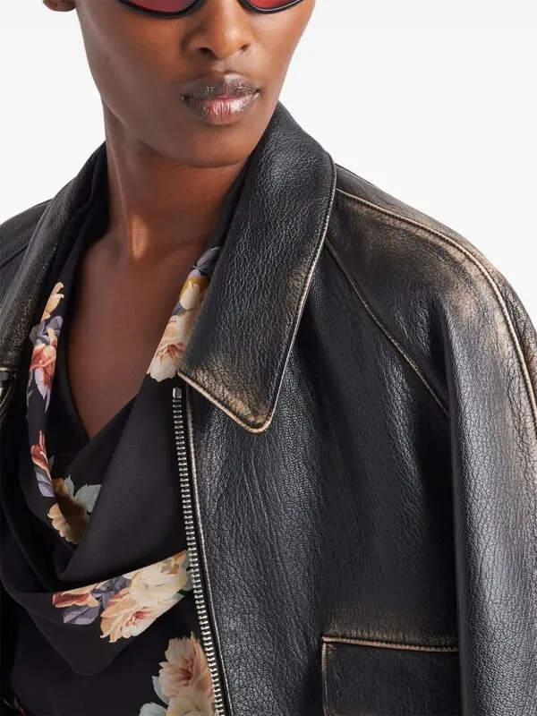 Prada Leather Blouson Jacket - Black