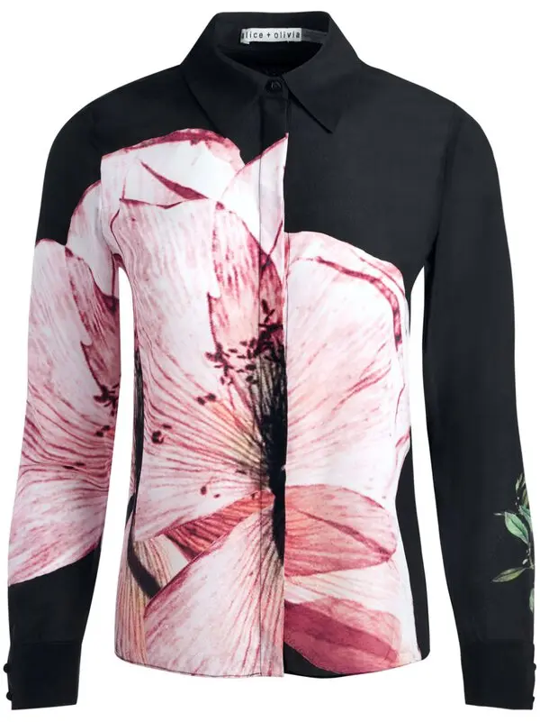 Alice + Olivia Willa Floral Silk Shirt - Black