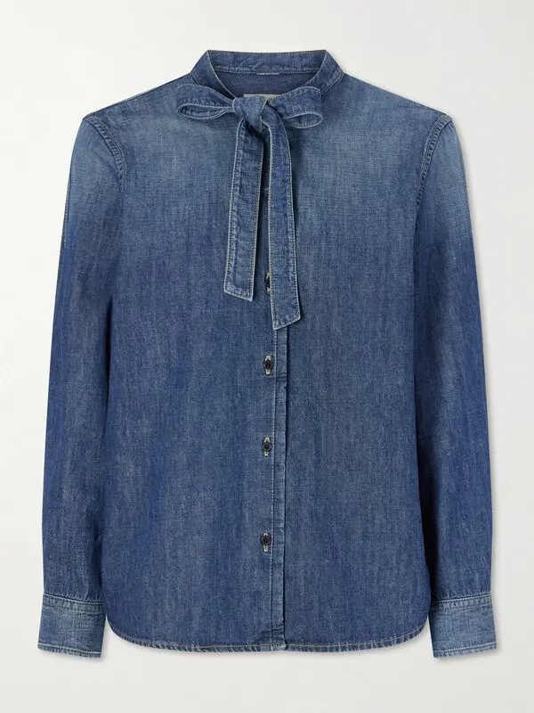 NILI LOTAN Suzette Tie-neck Denim Shirt - Blue