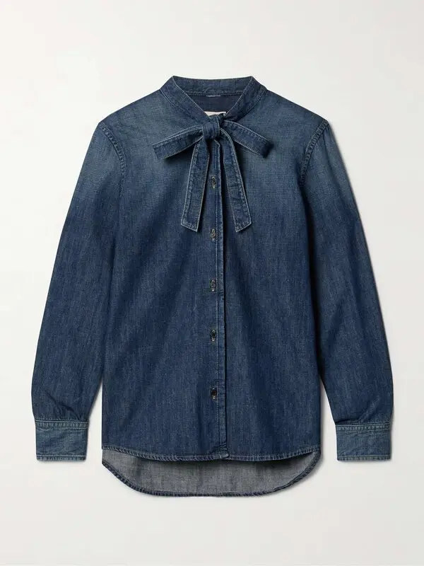 NILI LOTAN Suzette Tie-neck Denim Shirt