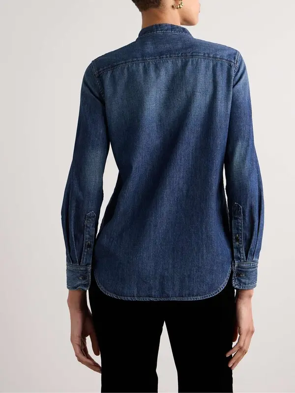 NILI LOTAN Suzette Tie-neck Denim Shirt