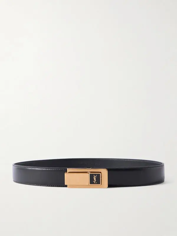 Saint Laurent Cassandre Leather Belt - Black