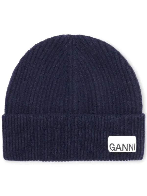 GANNI Ribbed-knit Beanie - Blue