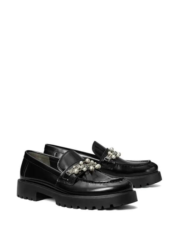 Tory Burch Embellished Lug Loafers - Black