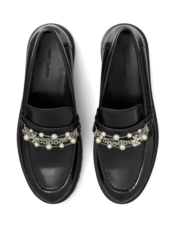 Tory Burch Embellished Lug Loafers - Black