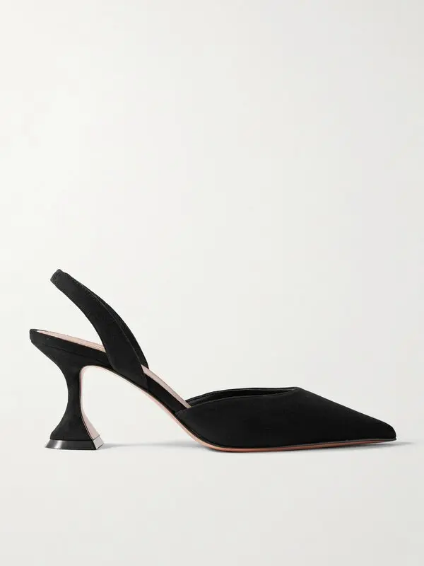 Amina Muaddi Holli Suede Slingback Pumps - Black